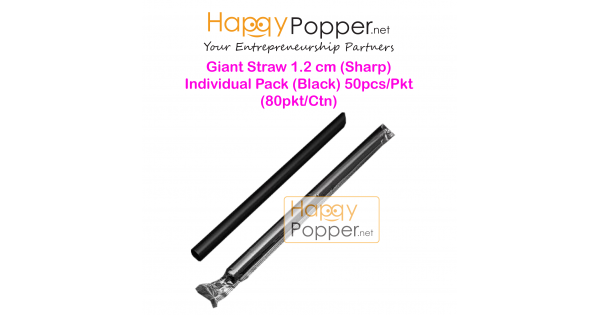 Giant Straw 1.2 cm (Sharp) Individual Pack ( Black ) 50pcs/Pkt ( 80pkt ...