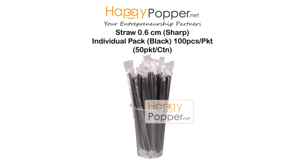 Straw 0.6 cm (Sharp) Individual Pack 100pcs/Pkt ( Black ) (50pkt / Ctn ...