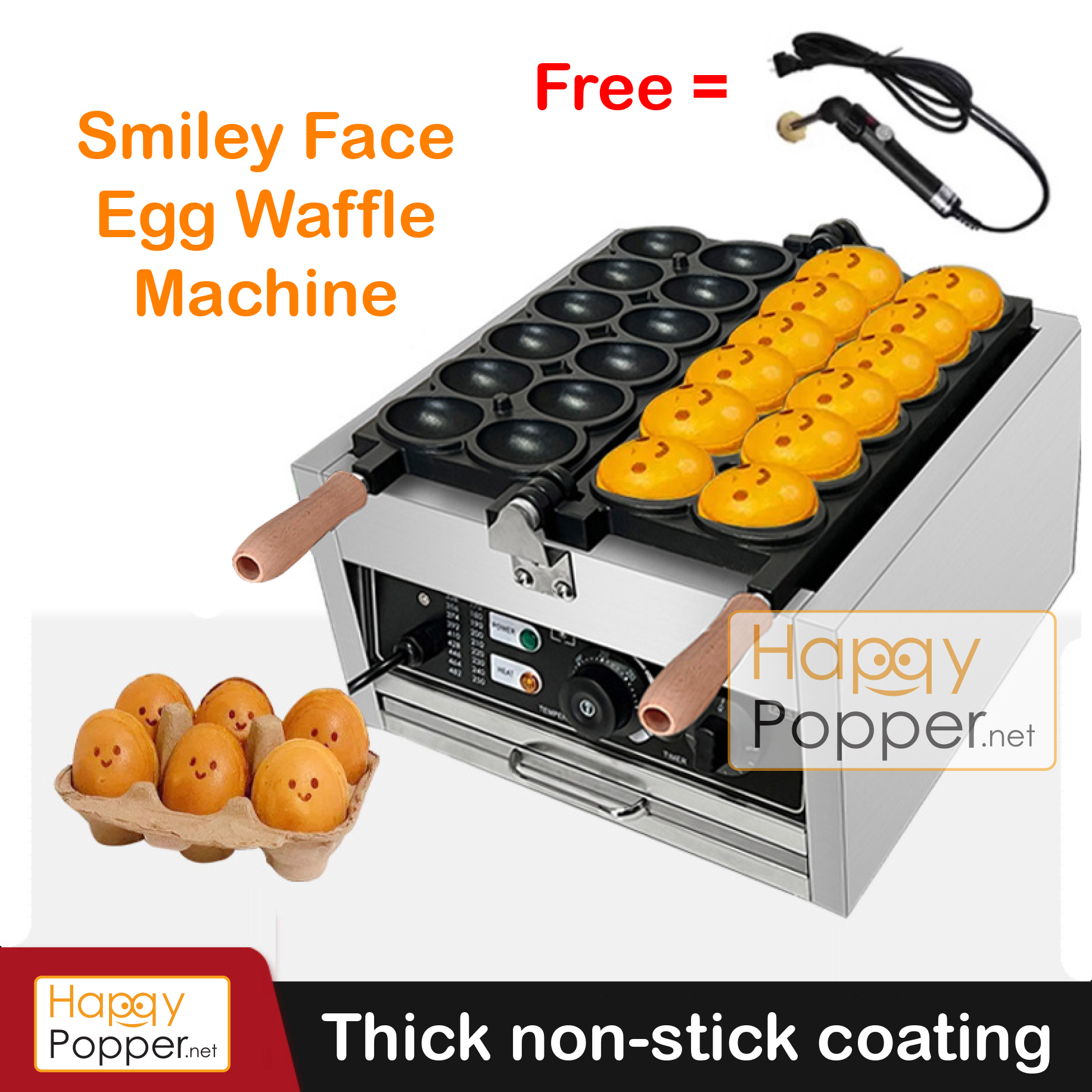 Smiley Face Egg Waffle Maker Machine ( Electric ) ( 12 Holes ) EW-M0004 ...