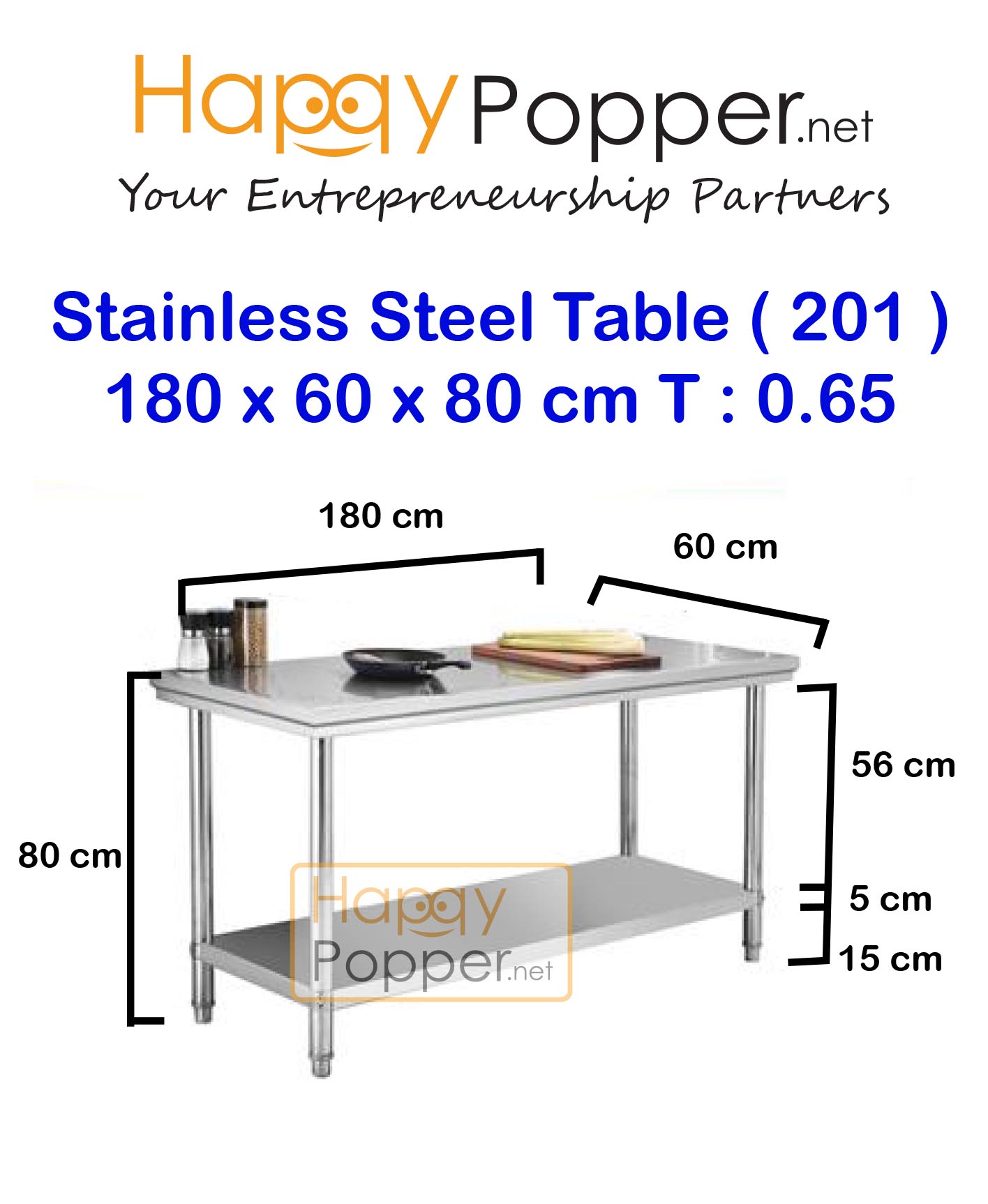 Stainless Steel Table 180 x 60 x 80 cm 0.65 T ( 201 ) SS-M0005 201不锈钢桌子（6尺）