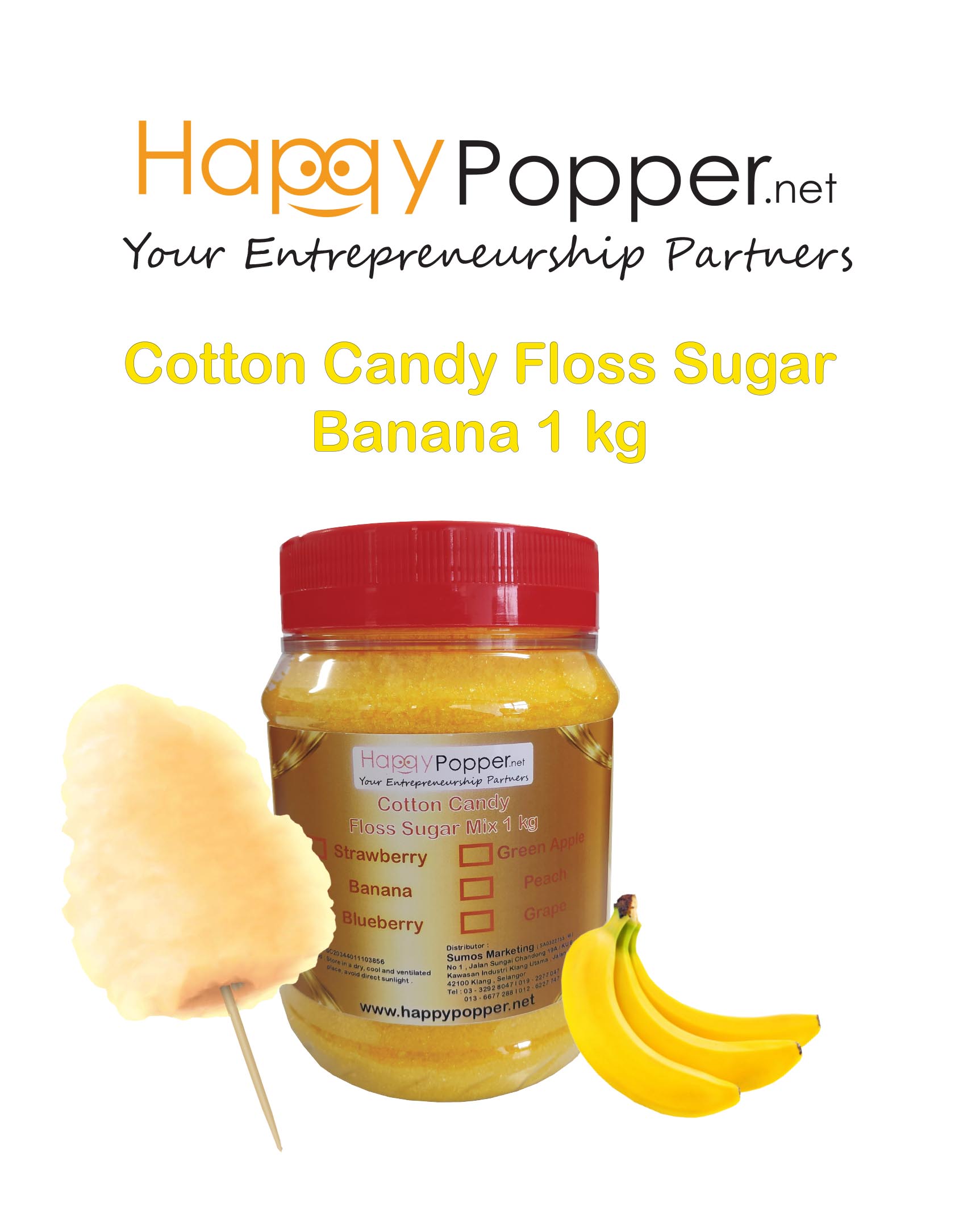 Cotton Candy Floss Sugar Banana 1kg ( 12/Ctn ) CC-F0001 香蕉口味棉花糖粉1公斤