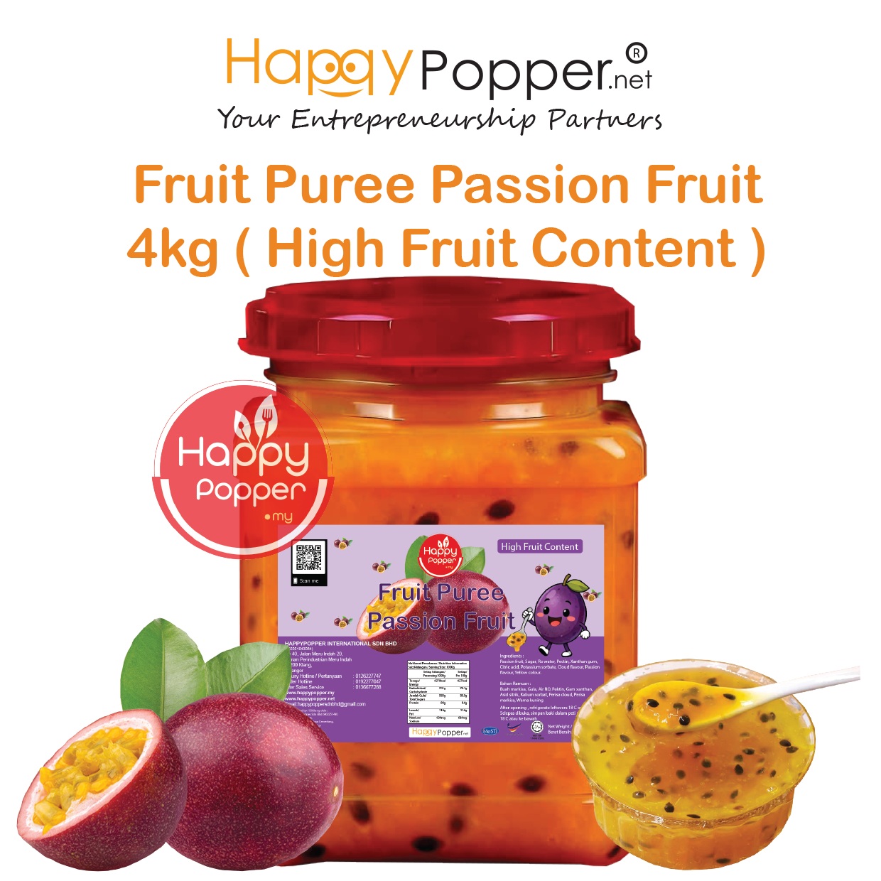 Fruit Puree 4kg Passion (6btl/ctn) BT-FP009 百香果风味果泥